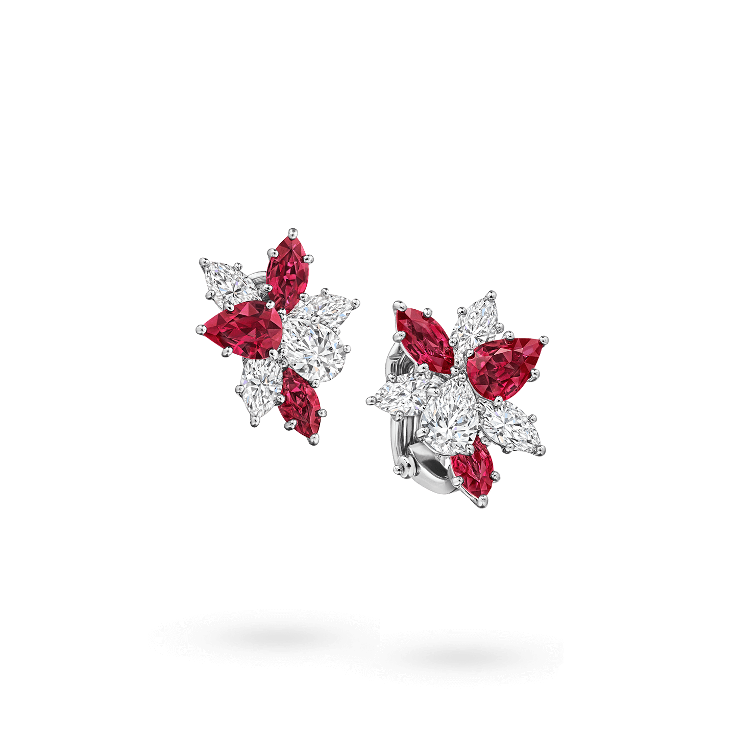 Winston Cluster Ruby and Diamond Earrings| Harry Winston